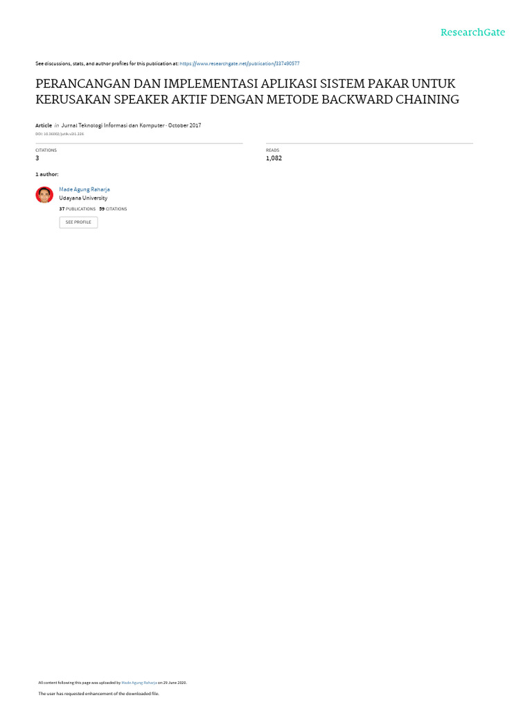 Perancangan Dan Implementasi Aplikasi Sistem Pakar | PDF Perancangan Dan Implementasi Aplikasi Sistem Pakar | PDF