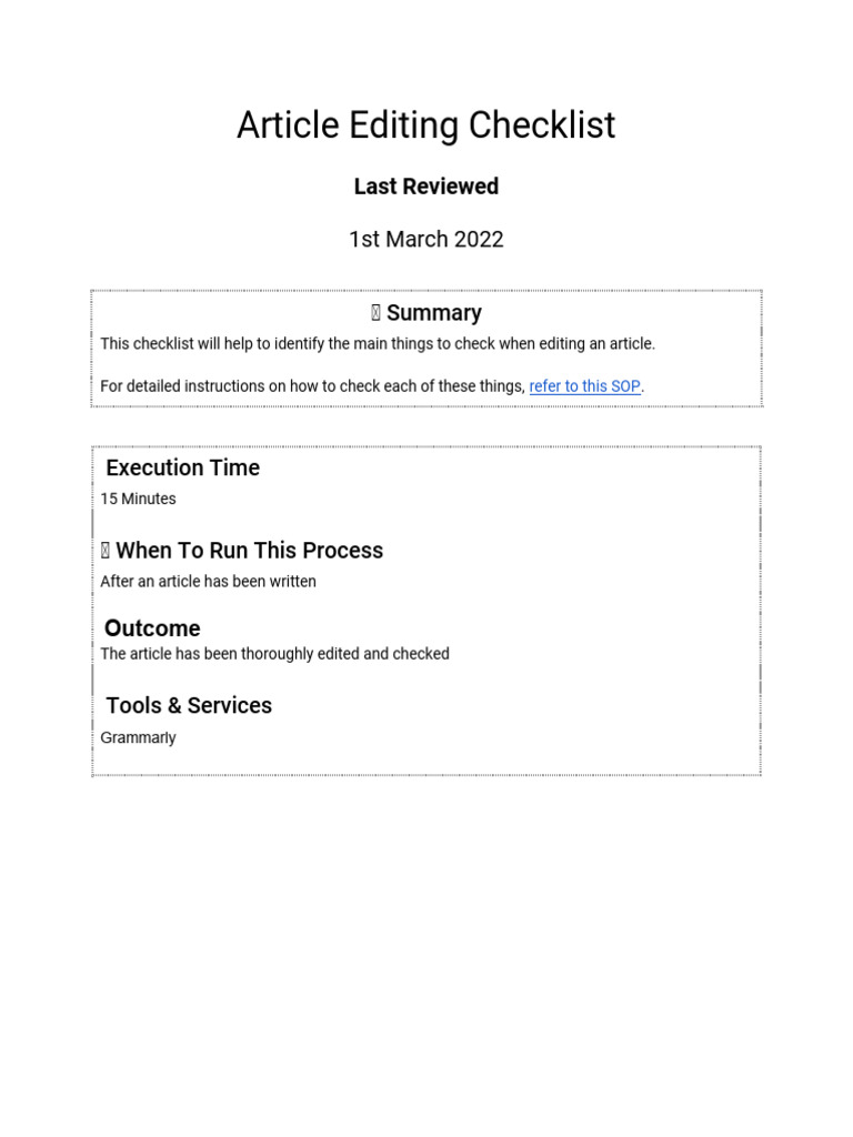 Article Editing SEO Checklist | PDF