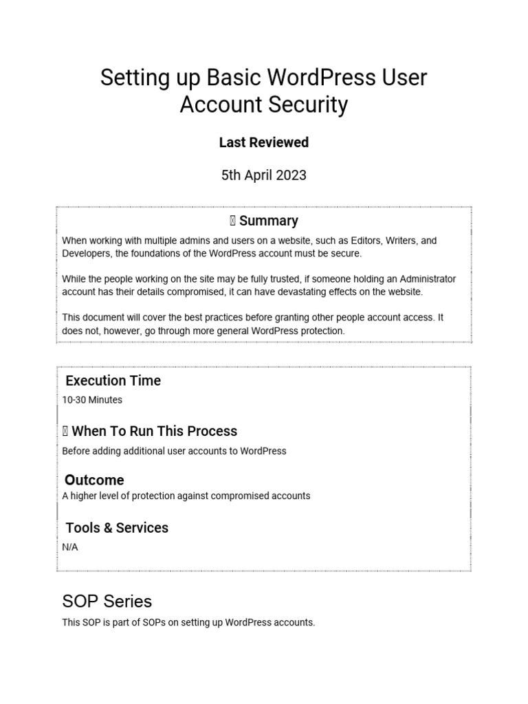 Setting Up Basic WordPress Account Security | PDF | Password | Word Press