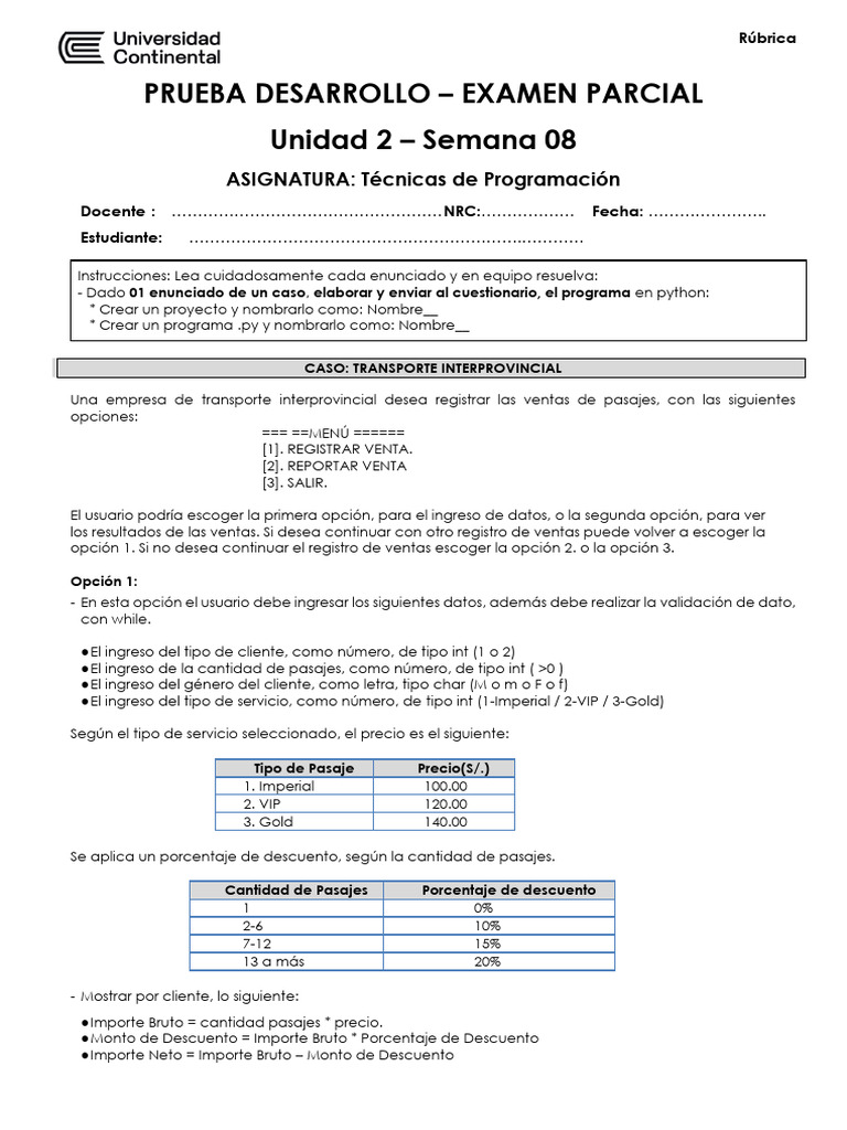 Rúbrica para Examen de Programación Python | PDF | Informática