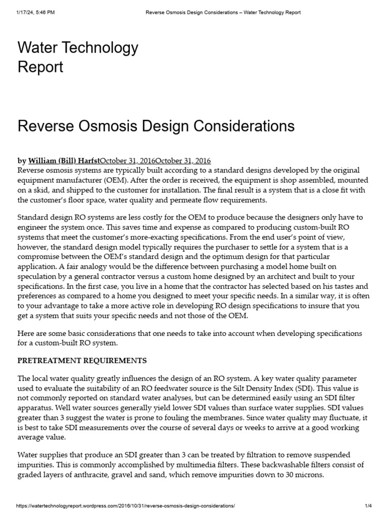 Reverse Osmosis System Design Guide | PDF | Membrane | Water
