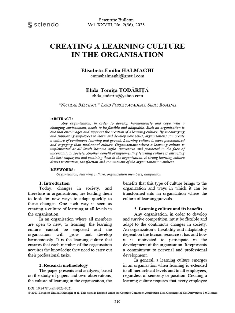 Creating A Learning Culture in The Organisation | PDF | Goal | Learning