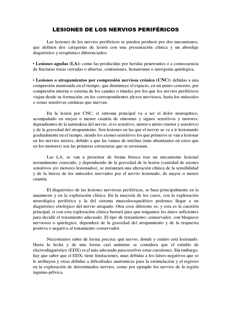 Lesiones de Nervios Periféricos: Diagnóstico y Tratamiento | PDF ...