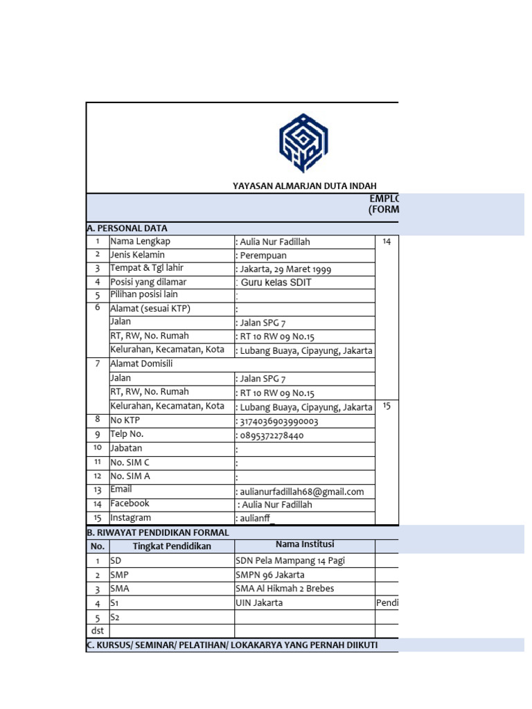 Form Eaf Calon Pelamar | PDF
