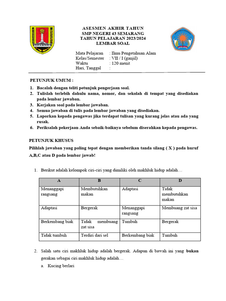 Soal Sat 2023-2024 | PDF