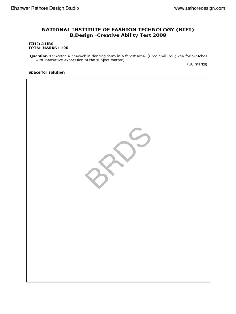 NIFT B.Design Original Paper 2008 | PDF