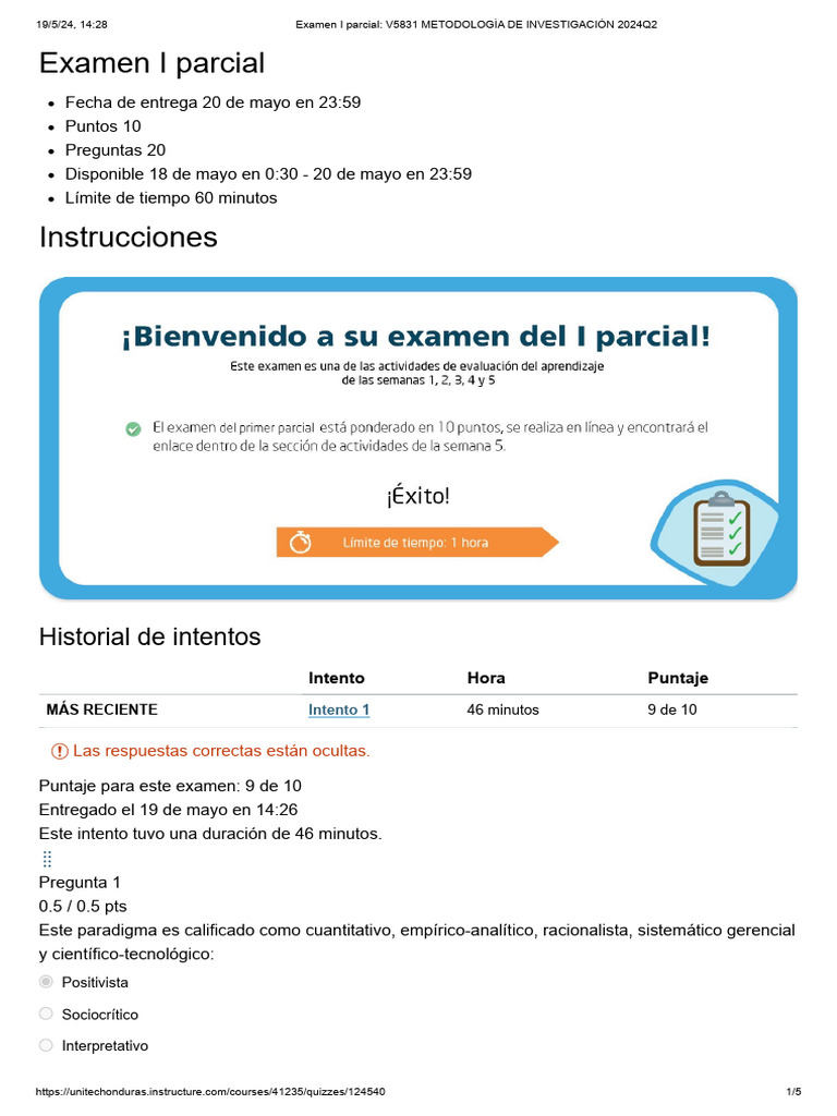 Examen I Parcial - V5831 METODOLOGÍA DE INVESTIGACIÓN 2024Q2 | PDF | Teoría | Método científico