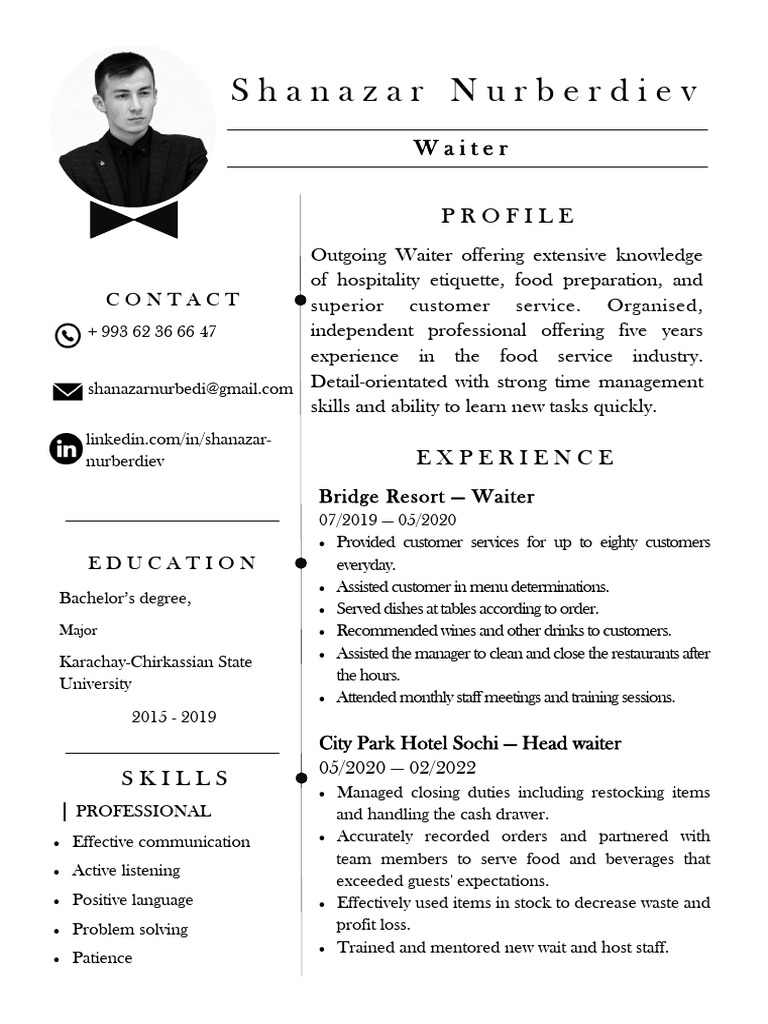 CV Waiter | PDF | Waiting Staff | Point Of Sale