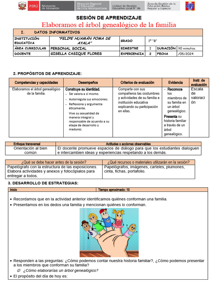 1° SESION PS - ELABORAMOS EL ARBOL GENEALOGICO DE LA FAMILIA | PDF | Evaluación | Aprendizaje