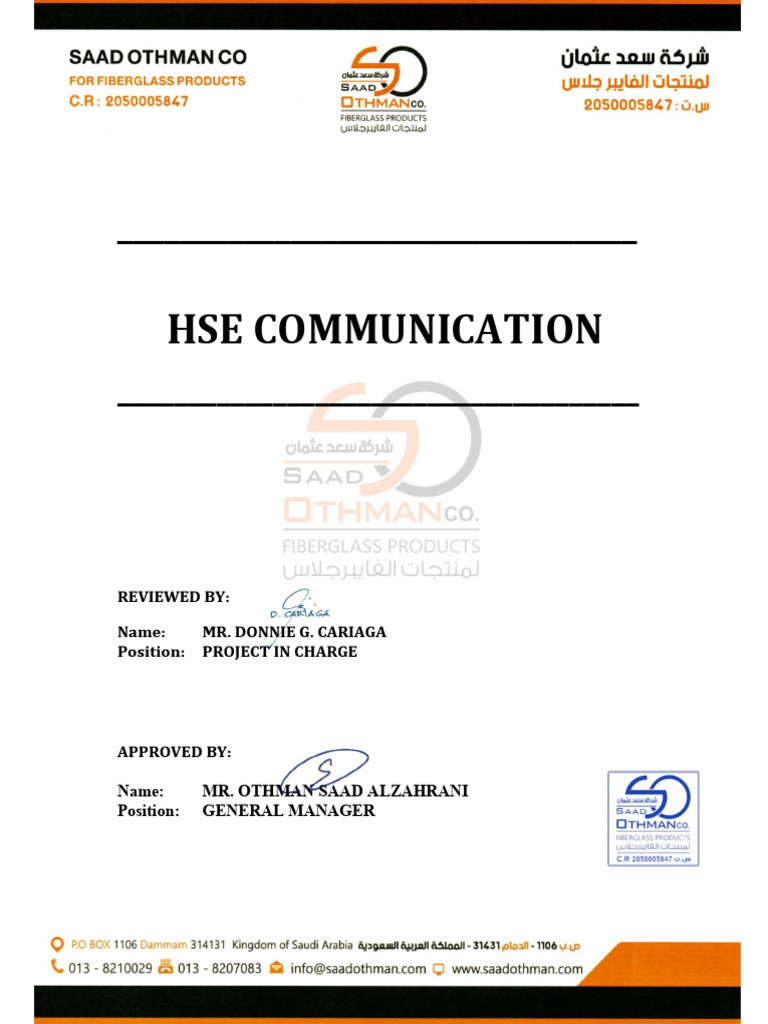 8. HSE COMMUNICATION | PDF | Occupational Safety And Health | Risk