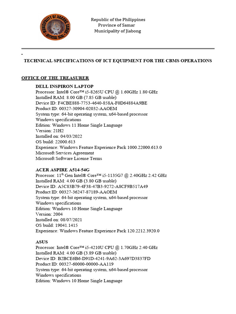 Ict Equipment Inventory | PDF | Operating System | Laptop