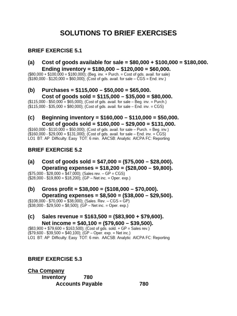 Brief Exercises Chapter 5 - Solutions | PDF | Debits And Credits ...