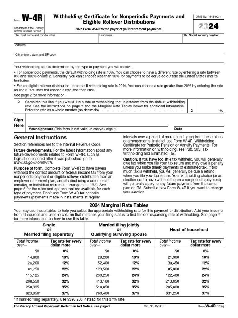 Withholding Certificate For Nonperiodic Payments and Eligible Rollover ...