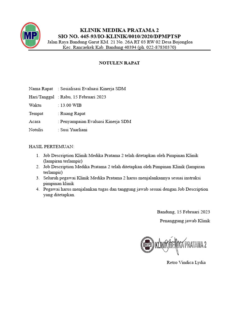 Notulen Rapat Evaluasi Kinerja SDM | PDF