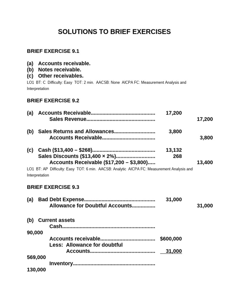 Brief Exercises Chapter 9 - Solutions | PDF | Bad Debt | Accounting