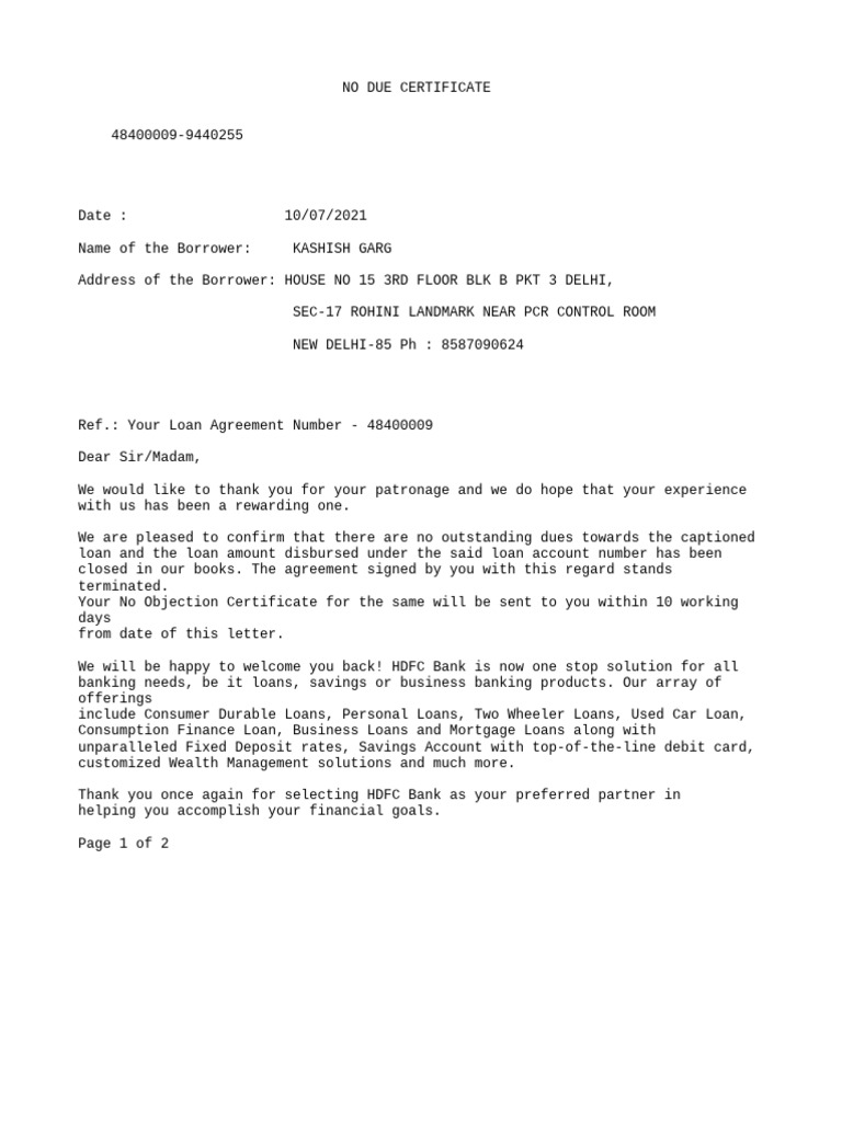 Loan Closure Confirmation | PDF | Loans | Banks