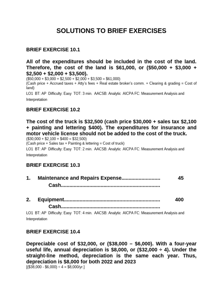 Brief Exercises Chapter 10 - Solutions | PDF | Book Value | Depreciation