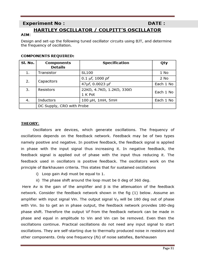 Hartley and Colpitts | PDF | Electronic Oscillator | Electrical Engineering