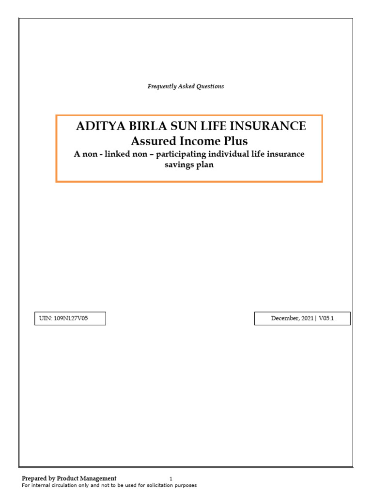 ABSLI Assured Income Plus V05 FAQs | PDF | Insurance | Life Insurance