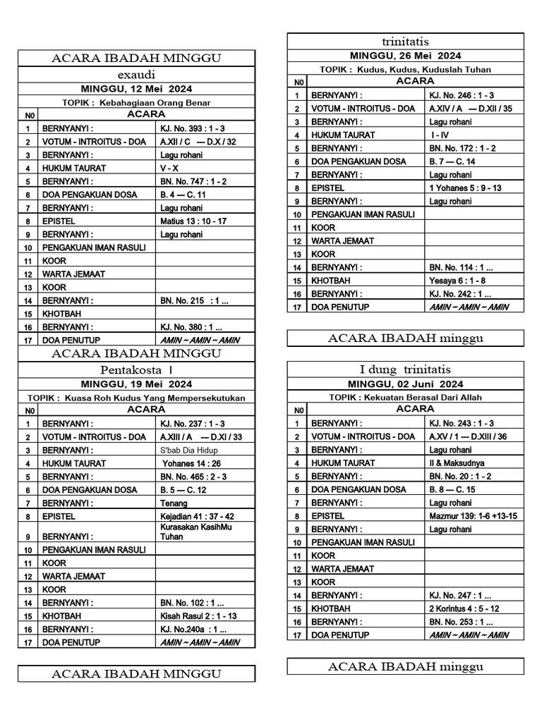Tatib Ibadah Minggu Sore 2024 | PDF
