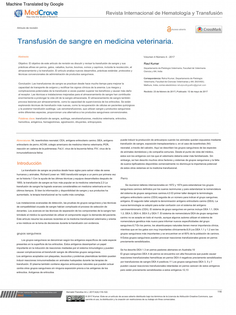 Blood Transfusion in Veterinary Medicine | PDF | Tipo de sangre | Sangre