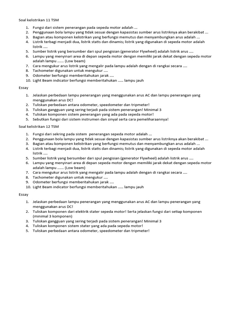 Soal Kelistrikan 11 TSM | PDF | Sains & Matematika