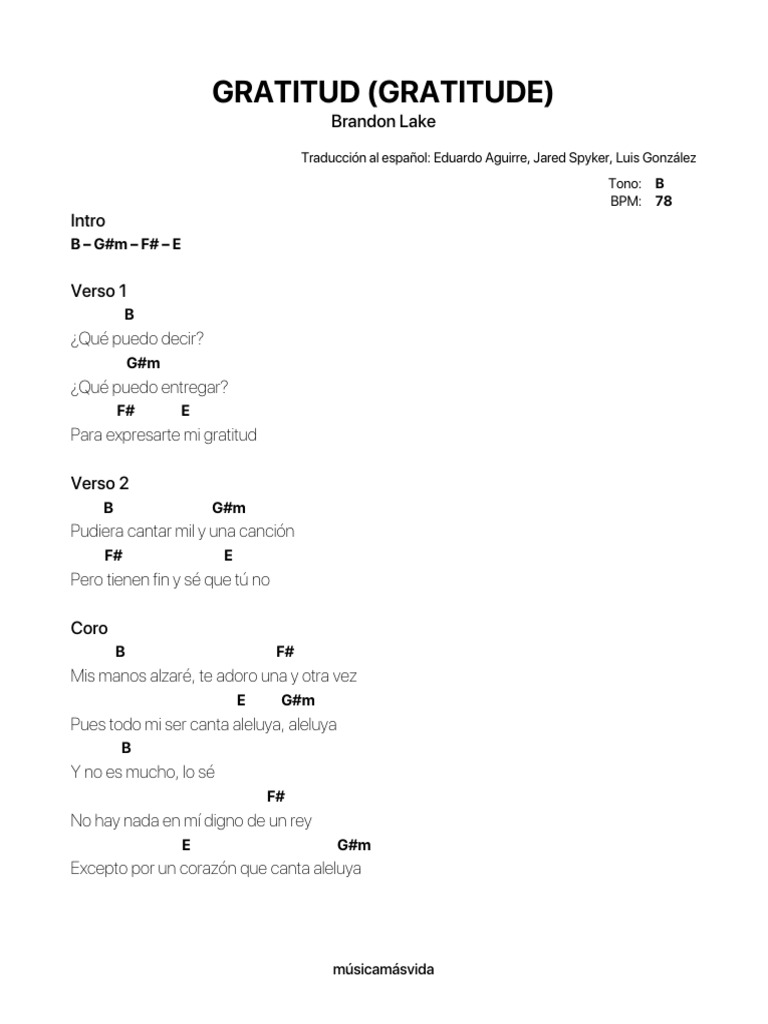 Gratitud (Gratitude) - Acordes (Cifrado) | PDF