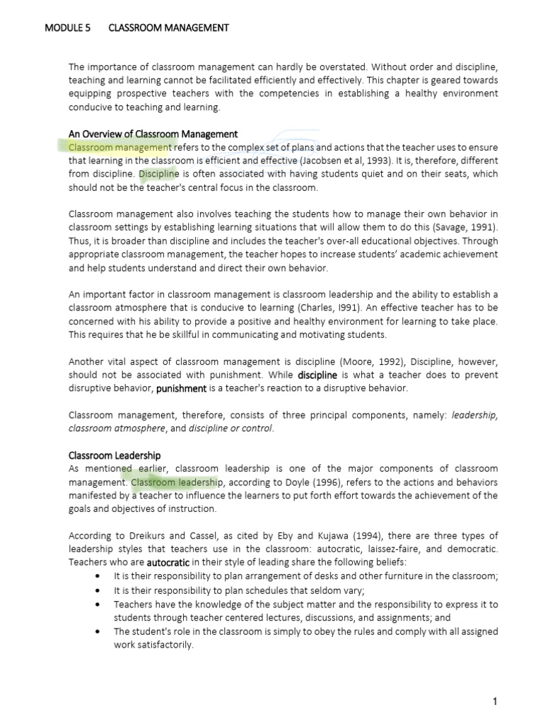 Module 05 - Classroom Management | PDF | Classroom Management | Disciplines