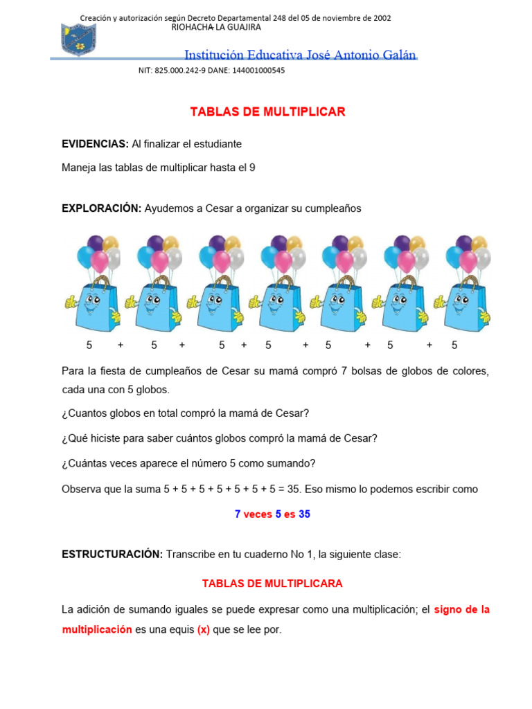 Tablas de Multiplicar | PDF | Multiplicación | Arco iris