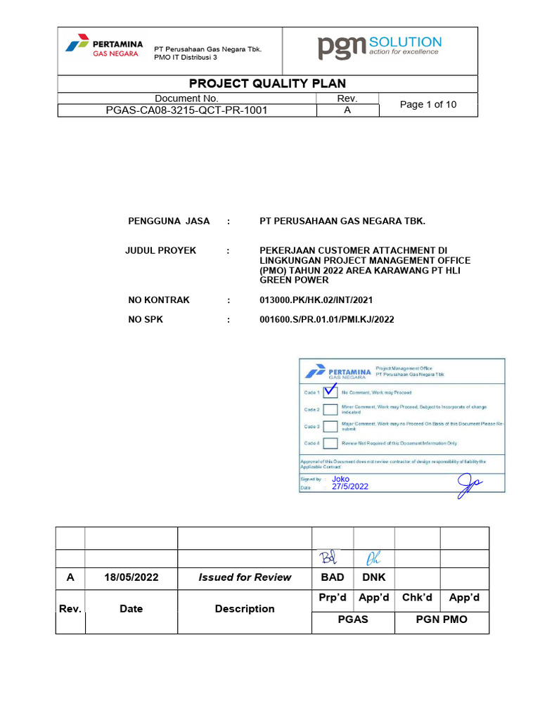 QCT-PR-1001 Project Quality Plan - Rev.A OK | PDF | Komputer