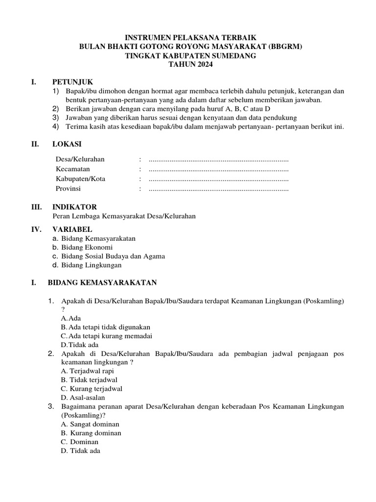 Instrumen Pelaksana Terbaik BBGRM 2024 | PDF