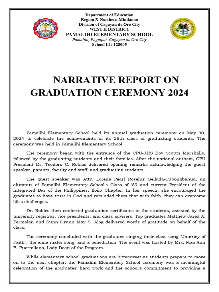 Narrative Report On Graduation Ceremony | PDF