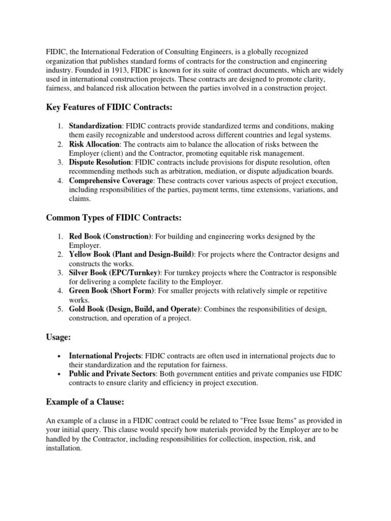 Key Features of FIDIC Contracts | PDF | Employment | Economies