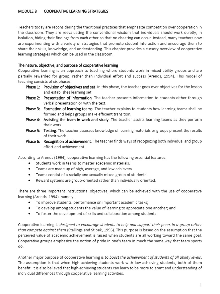 Module 08 - Cooperative Learning Strategies | PDF | Learning | Teachers