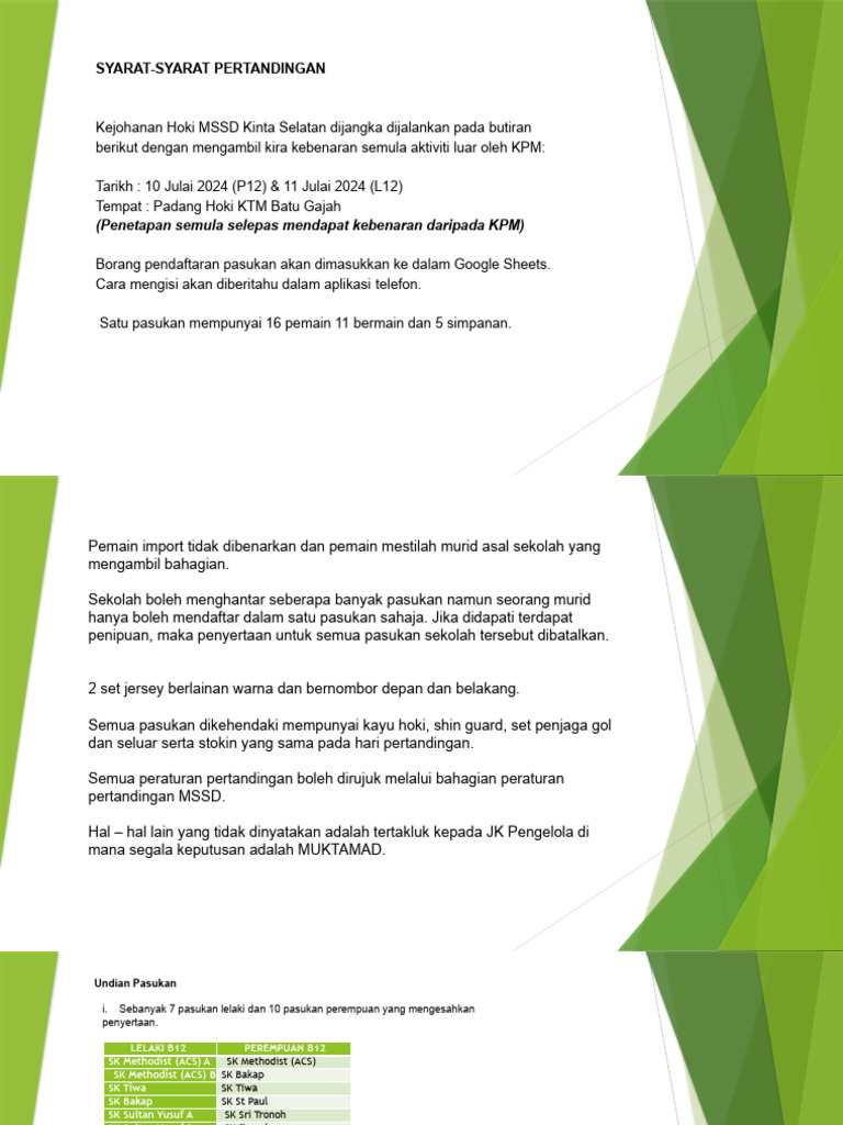 Syarat-Syarat Pertandingan Kejohanan Hoki MSSD 2024 | PDF