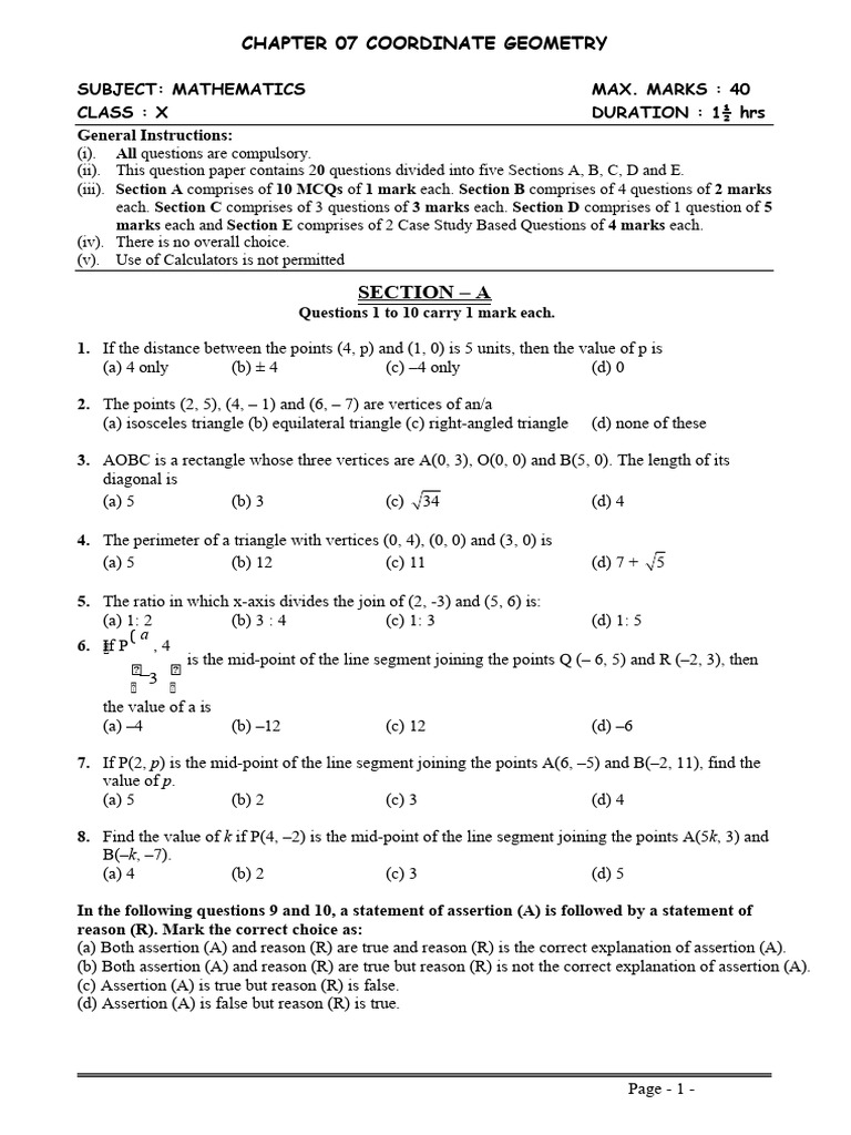Coordinate Geometry Class X Exam Paper | PDF | Triangle | Rectangle