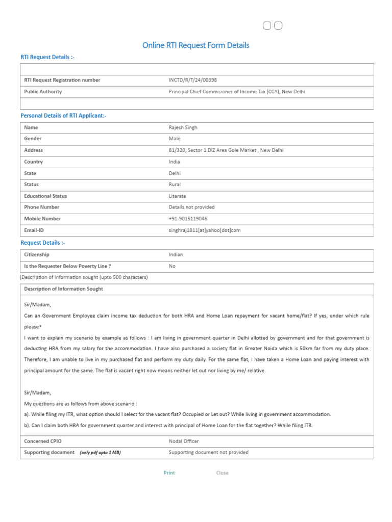 RTI Request on Income Tax Deductions | PDF | Payments | Government Finances