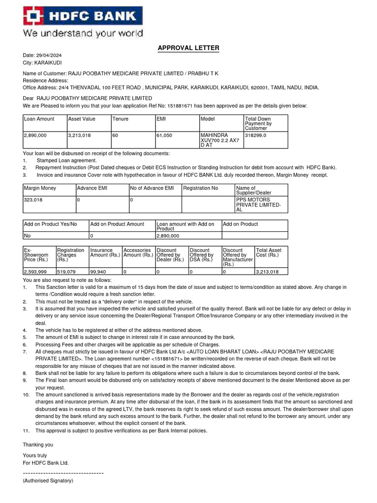 Approval Letter | PDF | Banks | Loans