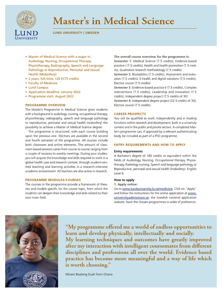 Masters in Medical Science Fact Sheet 2022 2023 | PDF | Nursing ...