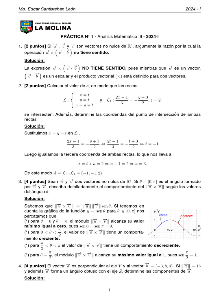 AM3 PC1 - 2024 1 (Solucionario) | PDF | Vector Euclidiano | Conceptos matemáticos