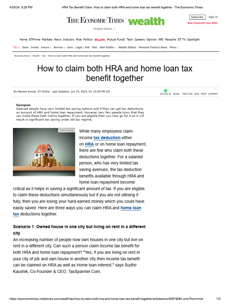 HRA Tax Benefit Claim - How To Claim Both HRA and Home Loan Tax Benefit ...