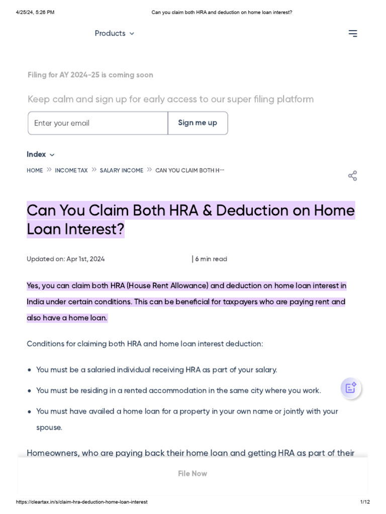 Claim HRA & Home Loan Tax Benefits | PDF | Tax Deduction | Mortgages