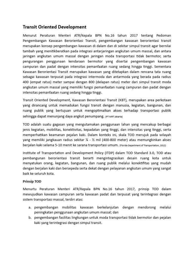 Transit Oriented Development: Prinsip TOD | PDF | Ilmu Sosial