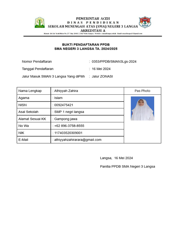 Konfirmasi Pendaftaran Ppdb (2) | PDF
