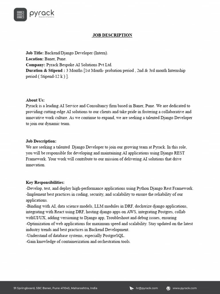 JD For Backend Django Developer (Intern) | PDF | Web Development ...