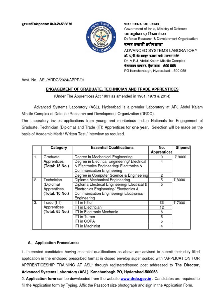 Drdo Recruitement 2024 1 | PDF | Apprenticeship