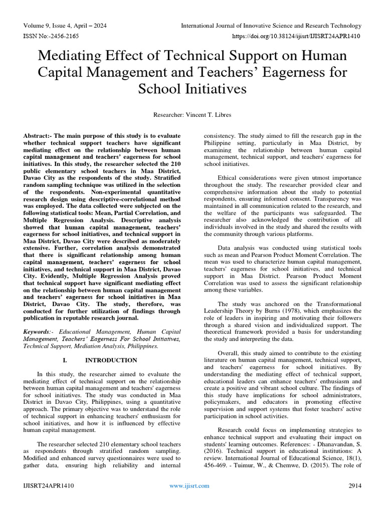 Mediating Effect of Technical Support On Human Capital Management and ...