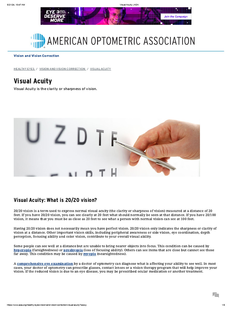 Visual Acuity _ AOA | PDF | Visual Acuity | Visual Perception