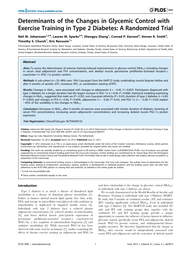 Determinants of The Changes in Glycemic Control With Exercise Training ...