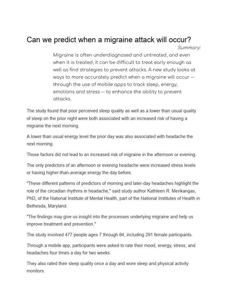 Migraine Prediction via Sleep Tracking | PDF | Migraine | Sleep